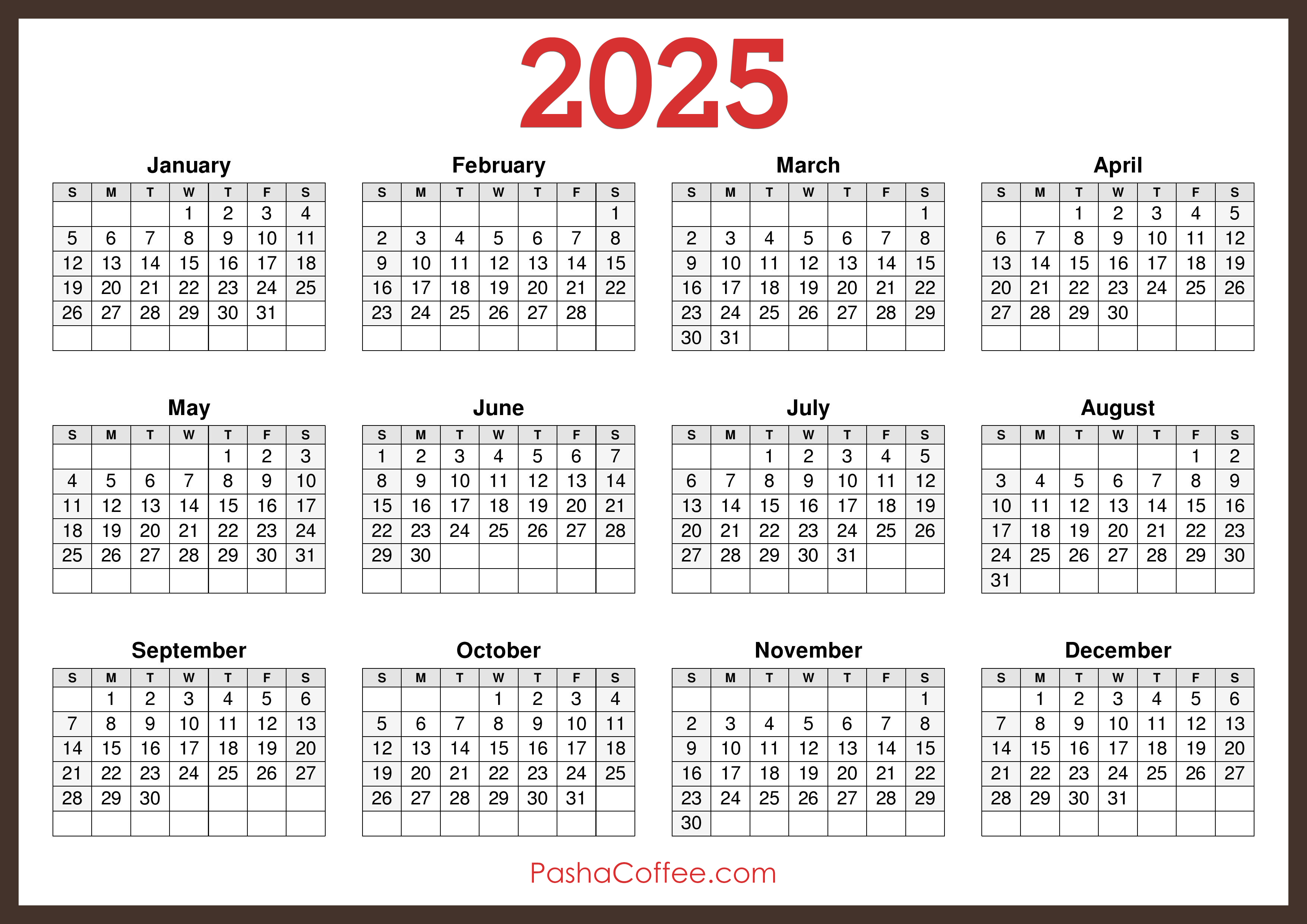 2025 Annual Calendar At A Glance Kareem Hope