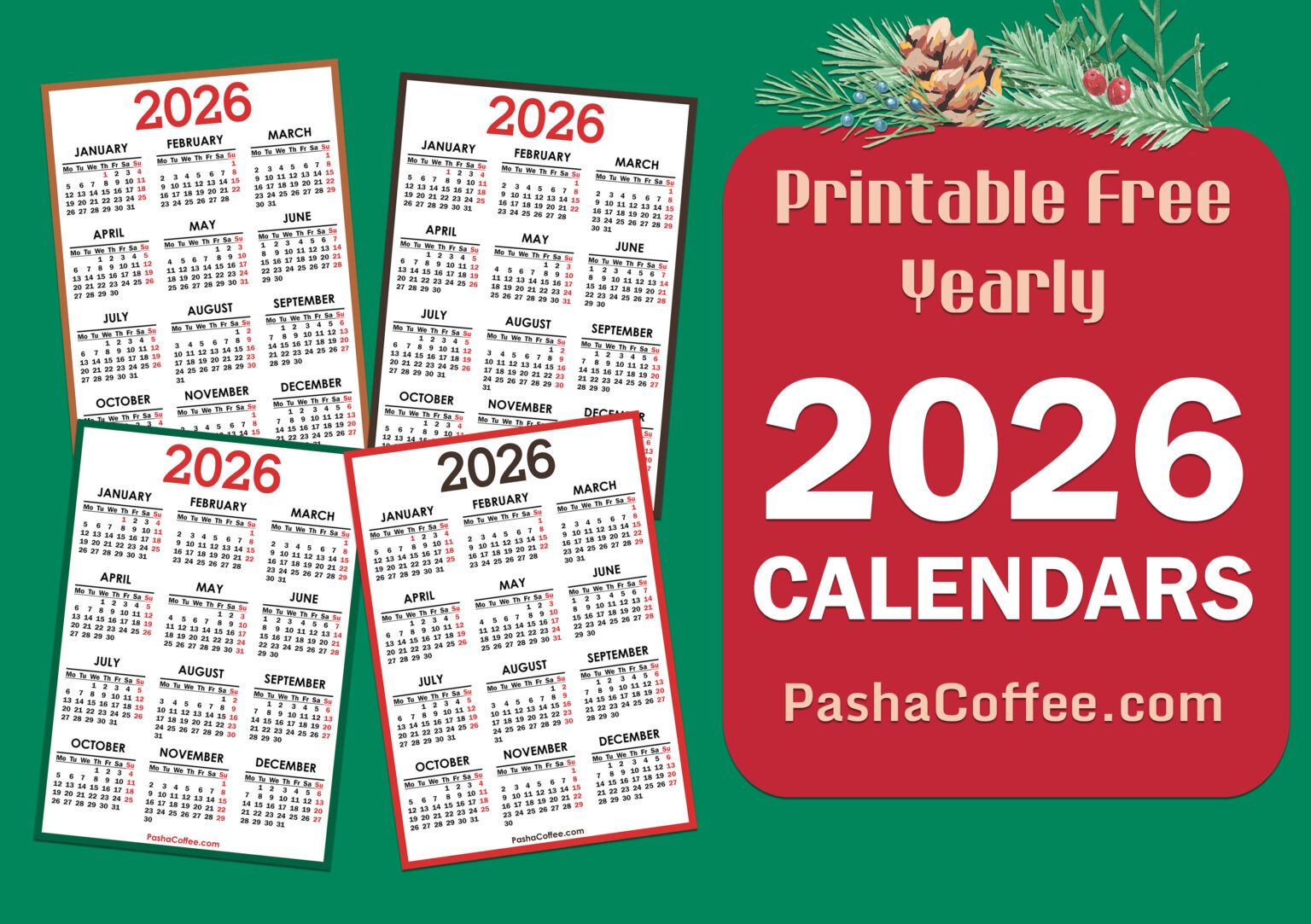 2026 Calendar, Printable Free, Vertical, Sunday Start – PashaCoffee.com